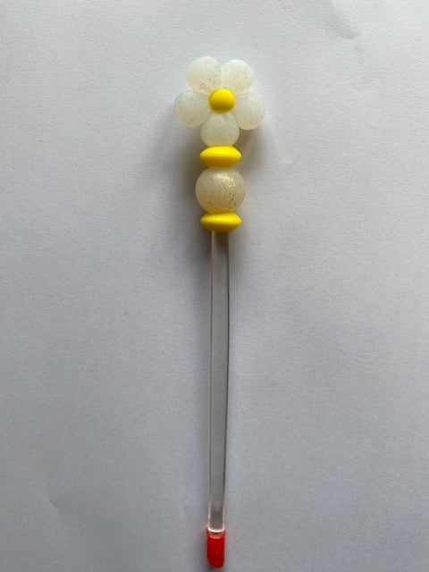 White glitter flower stuffing stick – Unique Crochet Hooks